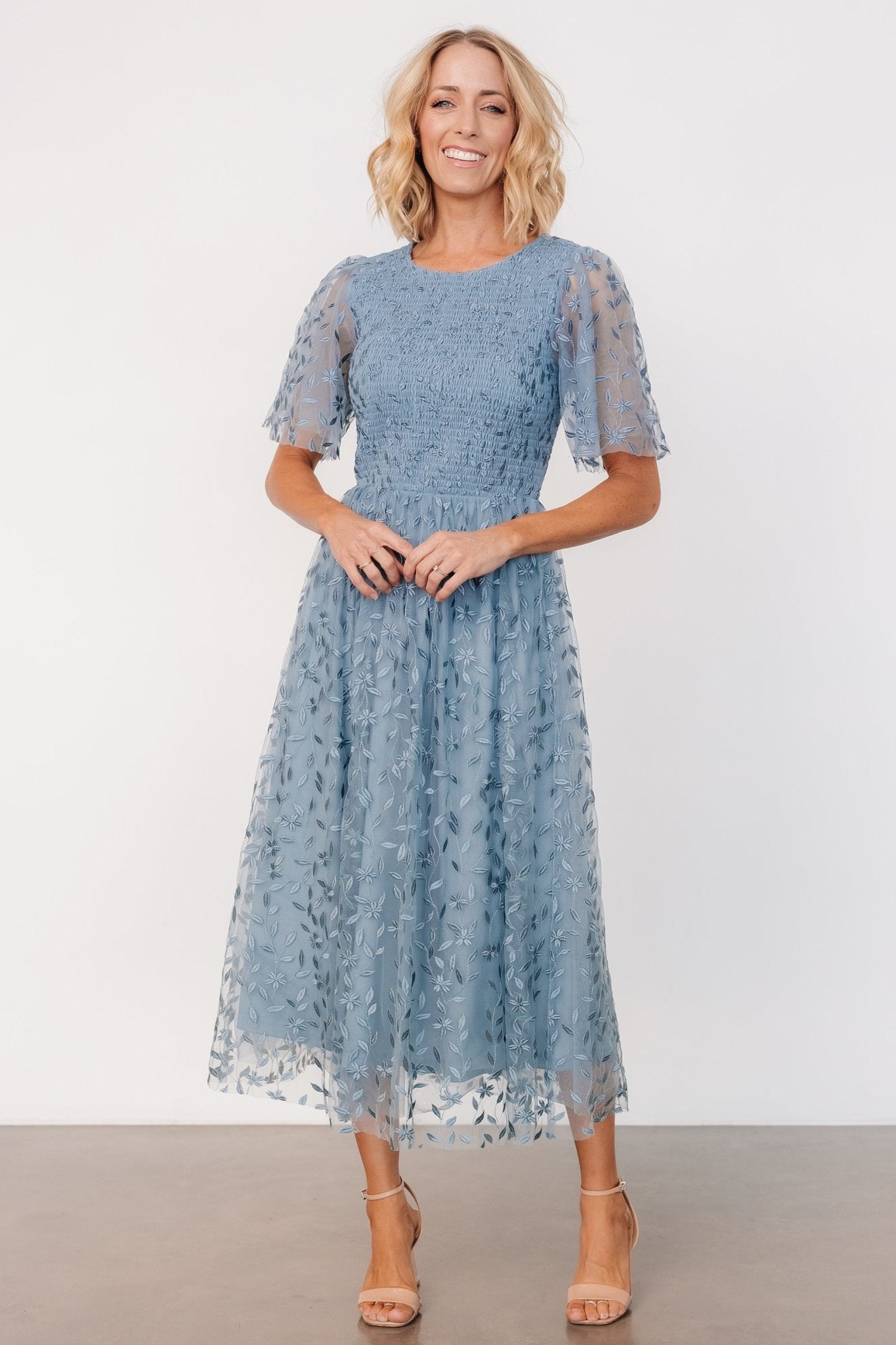 XH TEXTILES XH Textiles Kendra Embroidered Tulle Midi Dress
